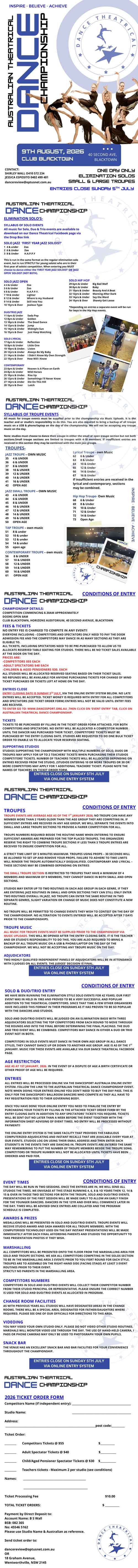 Syllabus for 2026 Australian Theatrical Dance Championship